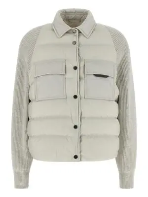 Brunello Cucinelli Down Jacket With Shirt Collar And Snap Closure - Grey