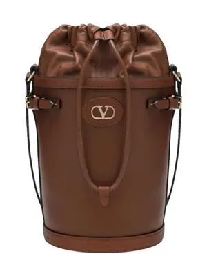 Valentino Garavani Antibes Vlogo Signature Drawstring Bucket Bag - Brown