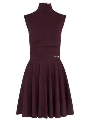 Alaïa Logo-embroidered Mock Neck Mini Dress - Black