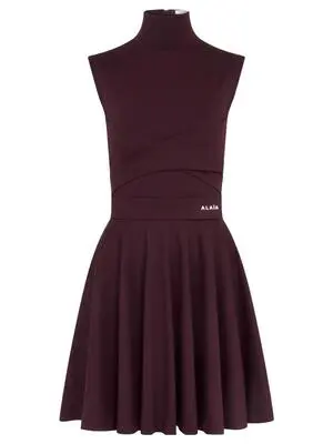 Alaïa Alaia Logo-Embroidered Mock Neck Mini Dress Black