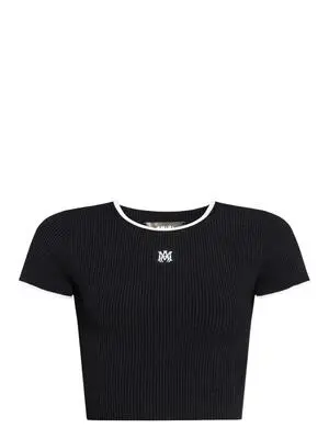 Amiri Ribbed Embroidered Logo Cropped Top - Black