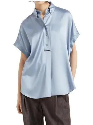 Brunello Cucinelli Short Sleeve Satin Shirt - Blue