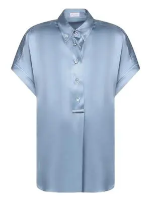 Brunello Cucinelli Short Sleeve Buttoned Blouse - Blue