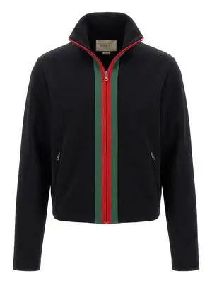 Gucci Stretch Nylon Zip Jacket With Web Intarsia - Black