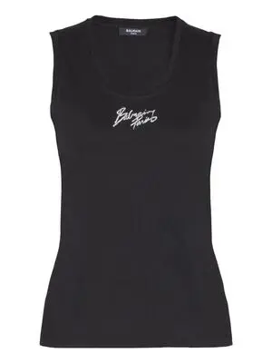 Balmain Brushed Logo Printed Relaxed Tank Top - Black
