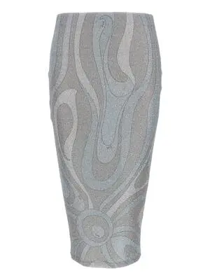 Emilio Pucci Marmo-print Midi Skirt - Argento