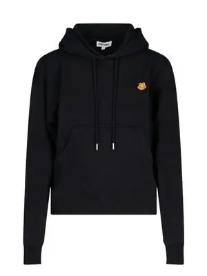 Kenzo Tiger Crest Embroidered Drawstring Hoodie - Black