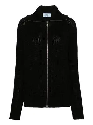 Prada Enamel Triangle Zip-up Cardigan - Black