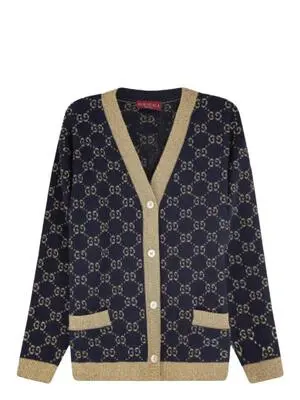 Gucci V-neck Button-up Cardigan With Gg Monogram - Blue