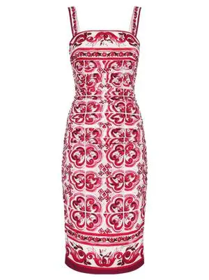 Dolce & Gabbana Majolica Printed Charmeuse Midi Dress - Pink