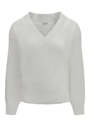 Brunello Cucinelli Brunello Cucinelli V-Neck Knitted Jumper With Ribbed Details Gray