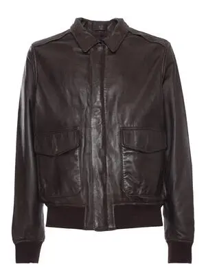 SCHOTT Long-sleeved Leather Bomber Jacket - Black