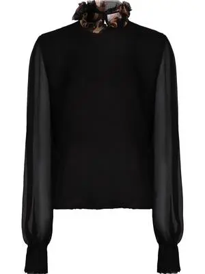 Emilio Pucci Ruffled Collar Silk Blouse - Black