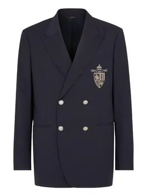 Fendi Double-breasted Embroidered Crest Jacket - Blue