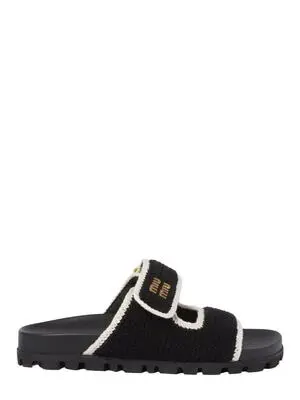 Miu Miu Logo-lettering Slip-on Sandals - Black/ivory