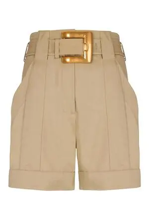 Balmain Belted Gabardine Shorts - Beige