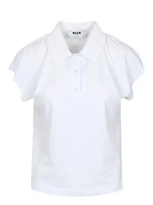 MSGM Short Sleeve Buttoned Polo Top With Cutout Details - White