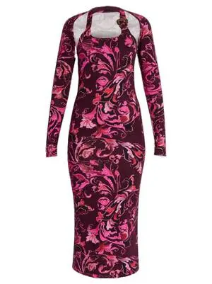 Versace Barocco Print Cut-out Midi Dress - Red