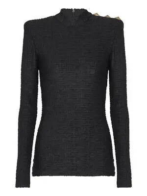 Balmain High Neck Monogram-pattern Long Sleeve Top - Black