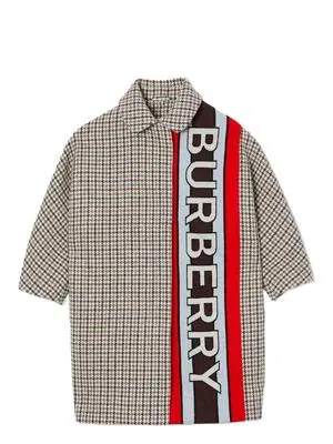 Burberry Houndstooth Check Logo Panel Coat - Gray