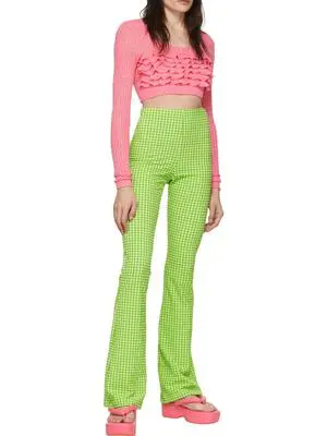 MSGM Check-pattern Flared Trousers - Green