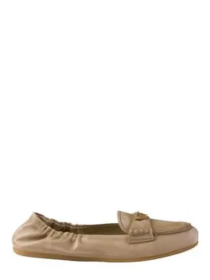 Prada Round-toe Loafers With Enamel Triangle Logo - Sand Beige