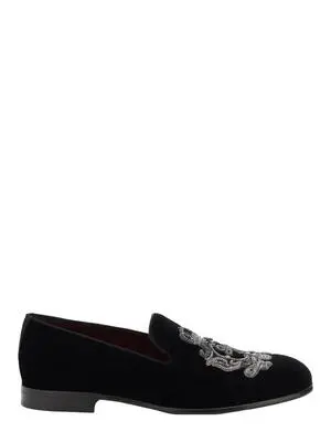 Dolce & Gabbana Monogram Embroidered Loafers - Black