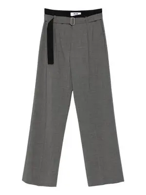MSGM Belted Pleated Straight Leg Trousers - Grey
