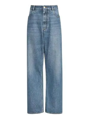 Alaïa Contrast-stitch Straight Leg Jeans - Blue