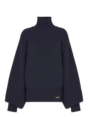 Balmain Ribbed-knit Logo-patch High Neck Sweater - Blue