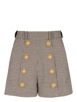 Balmain High-waisted Button-embellished Houndstooth Shorts - Gray