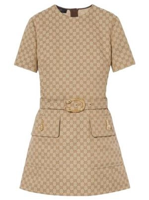 Gucci Gg Cotton Canvas Fabric Dress - Sand