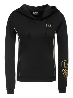 EA7 Hooded Sweater With Logo Print - Black