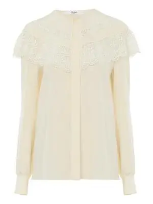 Chloé Lace-trim Collar Gathered Blouse - Pure White