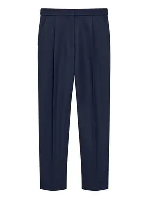 Theory Tapered High-rise Trousers With Pleated Detailing - Nocturne Navy