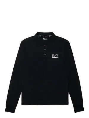 EA7 Logo Pattern Polo Shirt - Black