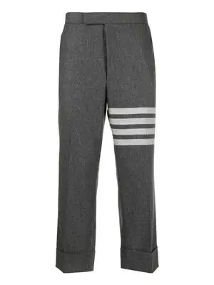 Thom Browne 4-bar Stripe Detailed Flannel Trousers - Medium Gray