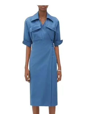 Bottega Veneta Twill Midi Dress With Double Belt Closure - Blue