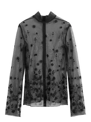 TOTEME Floral Embroidered Zip Up Shirt - Black
