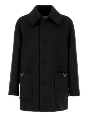 Valentino Garavani Logo Plaque Button-up Coat - Black