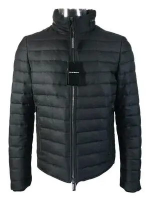 Emporio Armani Quilted Down Jacket With Stand Collar - Black