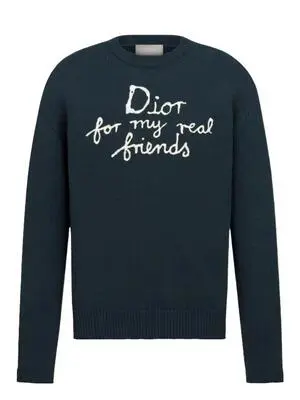 Dior Crew Neck Sweater With Chest Embroidery - Blue