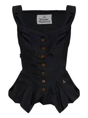 VIVIENNE WESTWOOD Logo Embroidered Buttoned Top - Black