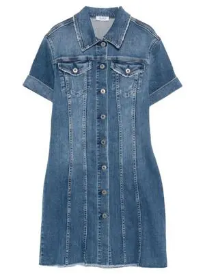 Liu Jo Frayed Denim Midi Dress With Short Sleeves - Blue