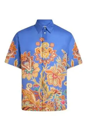 Etro Cotton Shirt With Placed Floral Print - Multicolor