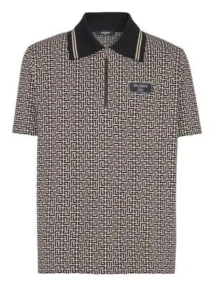 Balmain Logo Patch Straight Hem Polo Shirt - Black