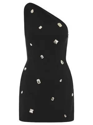 David Koma Crystal Embroidered One-shoulder Mini Dress - Blacksilver