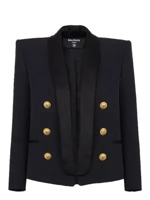 Balmain Double-breasted Jacket With Satin Lapels - Black