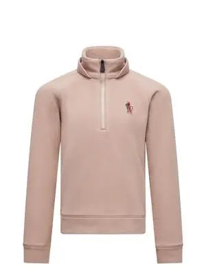 Moncler Half-zip Fleece Sweatshirt With Stand Collar And Logo - Pink