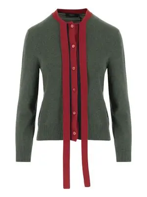 Gucci Knit Wool Cashmere Cardigan With Web - Green